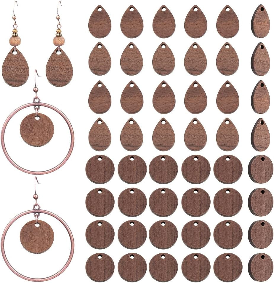 40Pcs 2 Styles Natural Walnut Wooden Boho Earring Pendants Teardrop ...