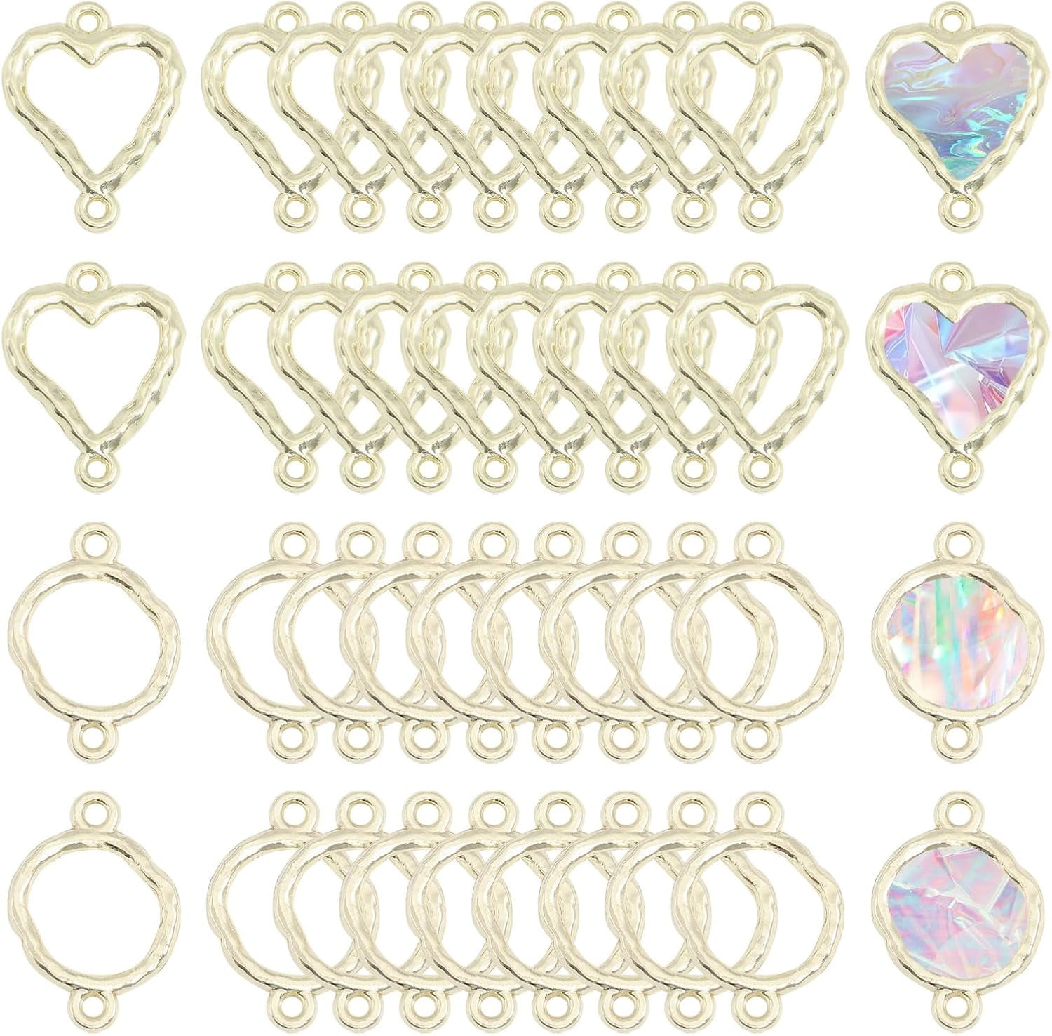 40Pcs 2 Styles Open Back Bezel Charms Pendants Heart Round Alloy ...