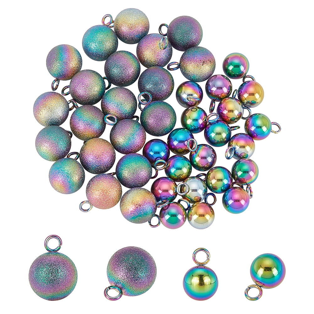 40Pcs 2 Styles PVD Vacuum Plating 304 Stainless Steel Charms Round ...