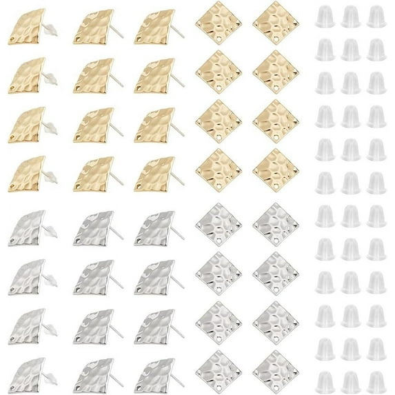 40Pcs 2 Styles Rhombus Earring Findings 2 Colors Alloy Stud Earrings Platinum and Light Gold ...