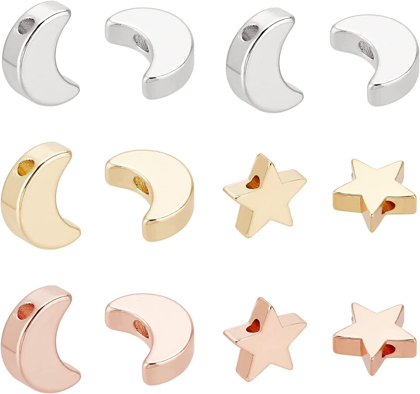 40Pcs 2 Styles Rose gold Star Brass Beads Long-Lasting Silver Moon ...