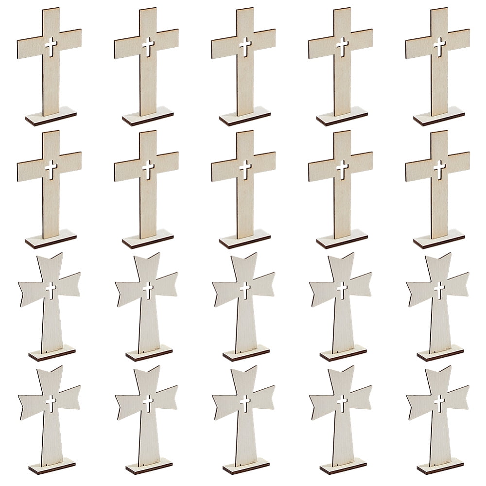 40Pcs 2 Styles Small Wood Standing Crosses Hollow Wood Decor Catholic ...