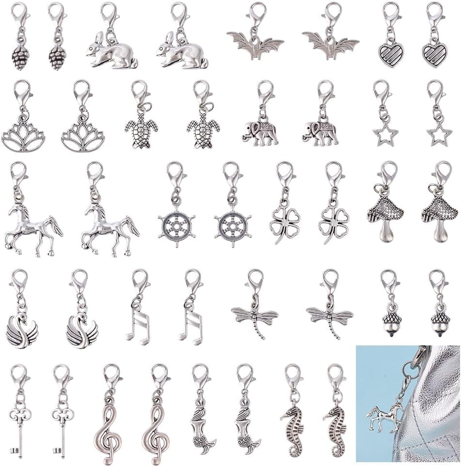 40Pcs 20 Styles Alloy Pendant Decoration with Alloy Lobster Claw Clasps ...