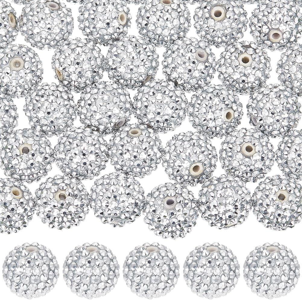 40Pcs 20mm Bubblegum Beads Bulk Chunky Resin Rhinestone Beads Silver ...