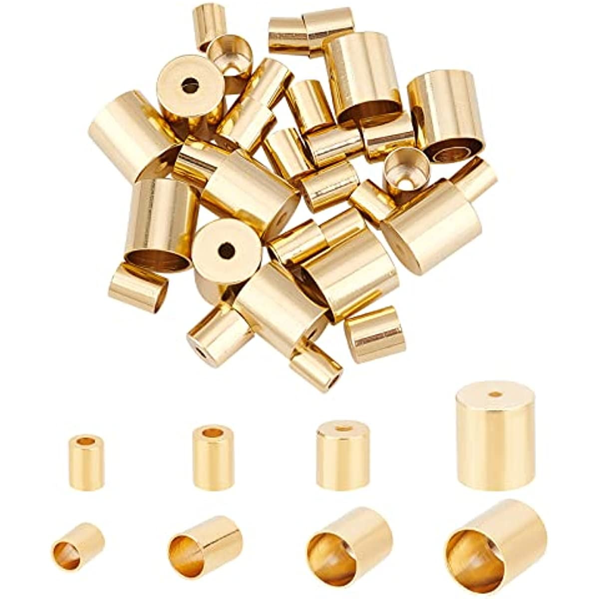 40Pcs 24K Gold Plated Brass Cord Ends Metal End Caps 4 Sizes with Box ...
