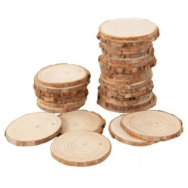 40Pcs 3-4CM Unfinished Natural Round Wood Slices Circles with Tree Bark ...