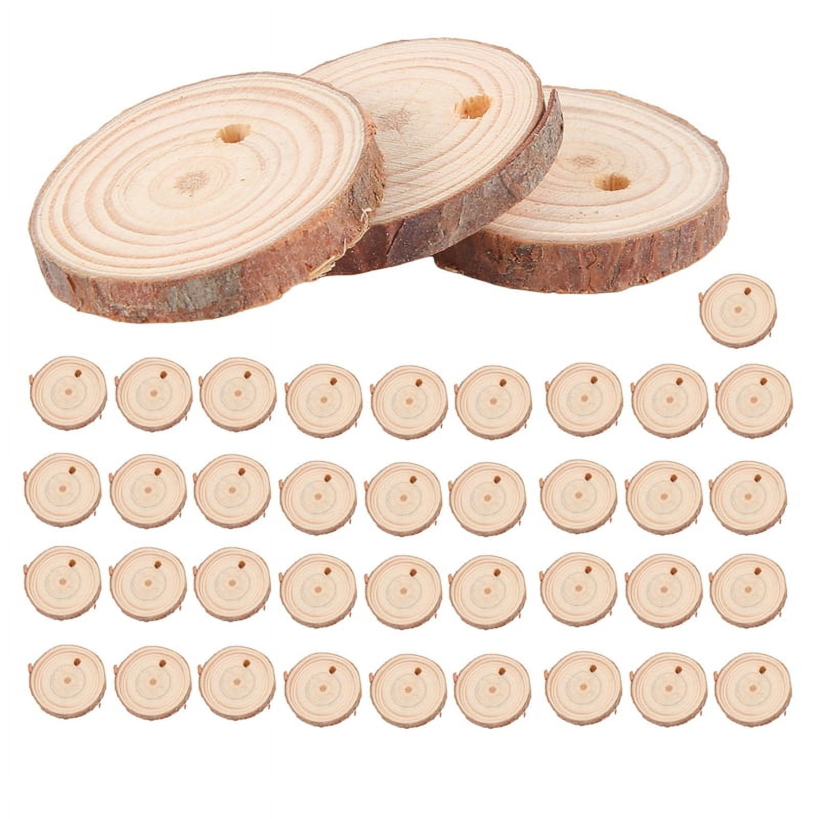 40Pcs 3-4CM Unfinished Natural Round Wood Slices Circles with Tree Bark ...