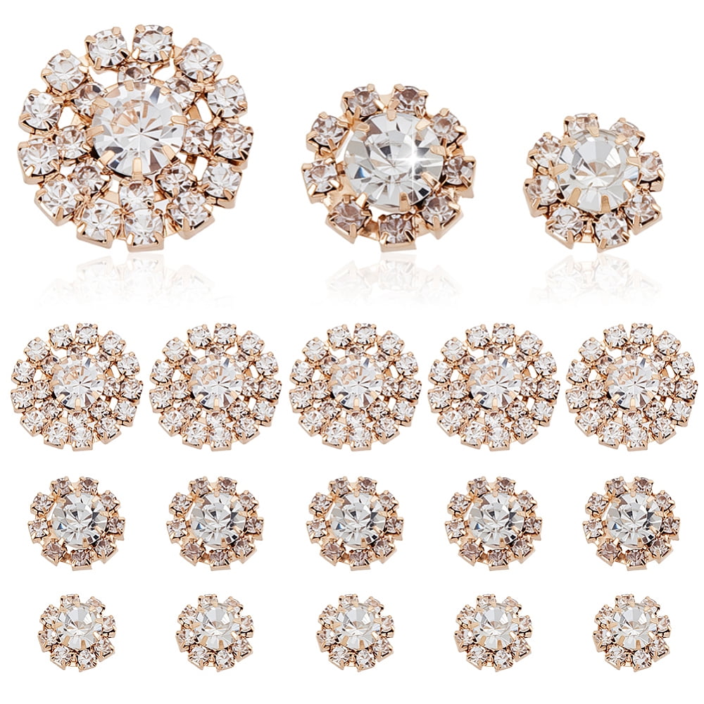 40Pcs 3 Styles Gold Rhinestone Buttons Zinc Alloy Flatback Gemstone ...