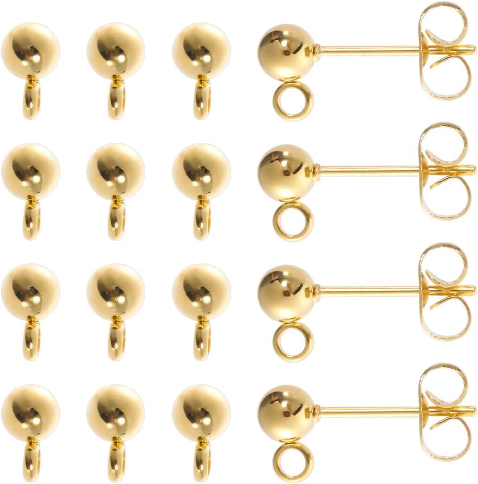 40Pcs 304 Stainless Steel Ball Post Stud Earring Findings with Vertical ...