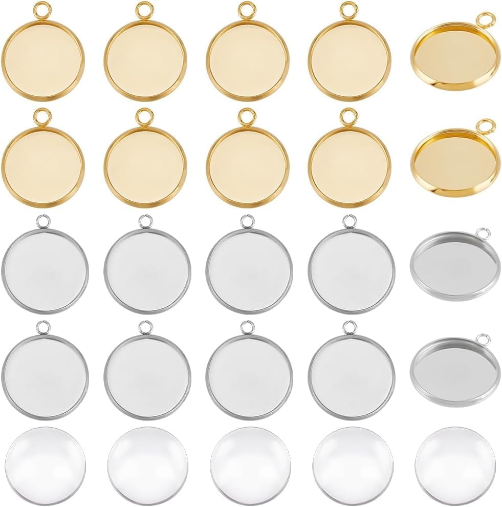40Pcs 304 Stainless Steel Pendant Cabochon Settings Plain Edge Bezel ...