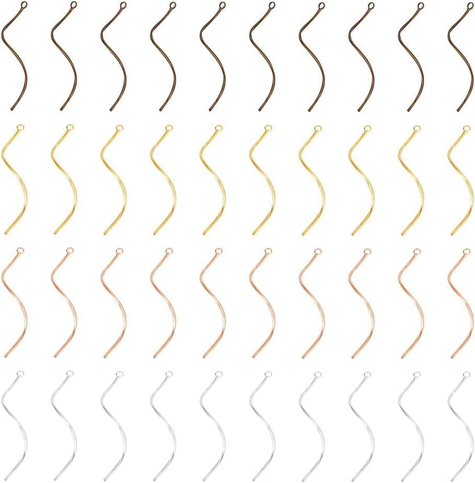 40Pcs 4 Colors Brass Wavy Eye Pins Curved Line Mixed Color 18 Gauge ...