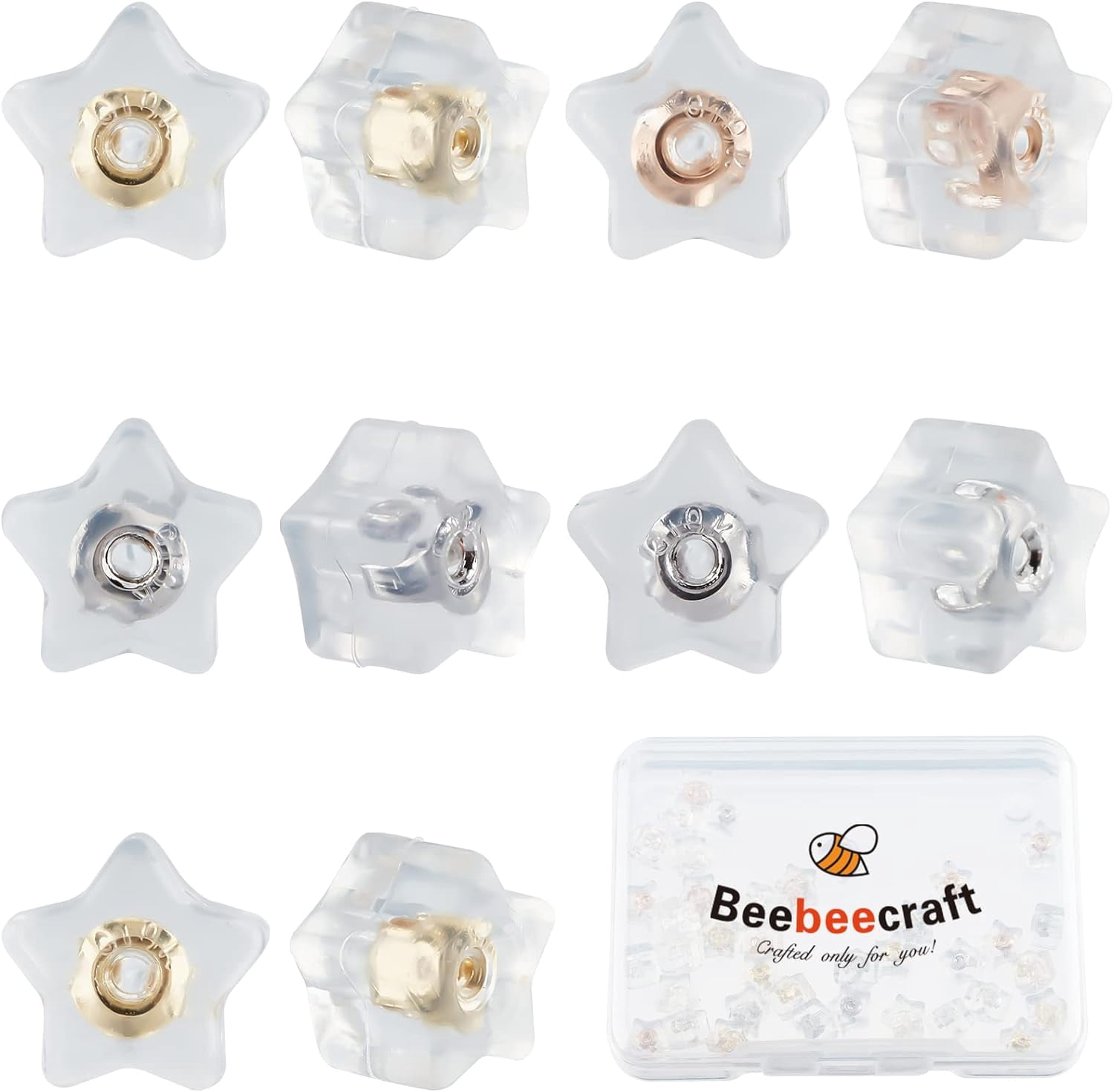 40Pcs 4 Colors Silicone Earring Backs Star Shape Locking Secure Back of ...