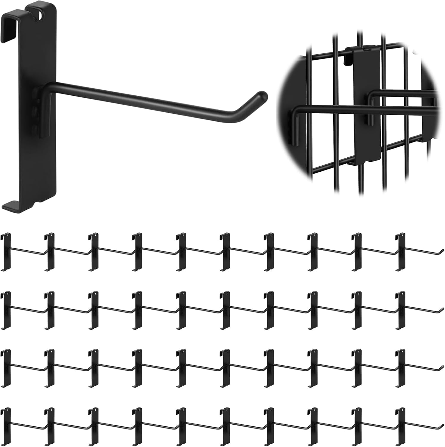 40Pcs 4" Gridwall Display Hooks Assortment Set, Black Metal Grid Wall ...