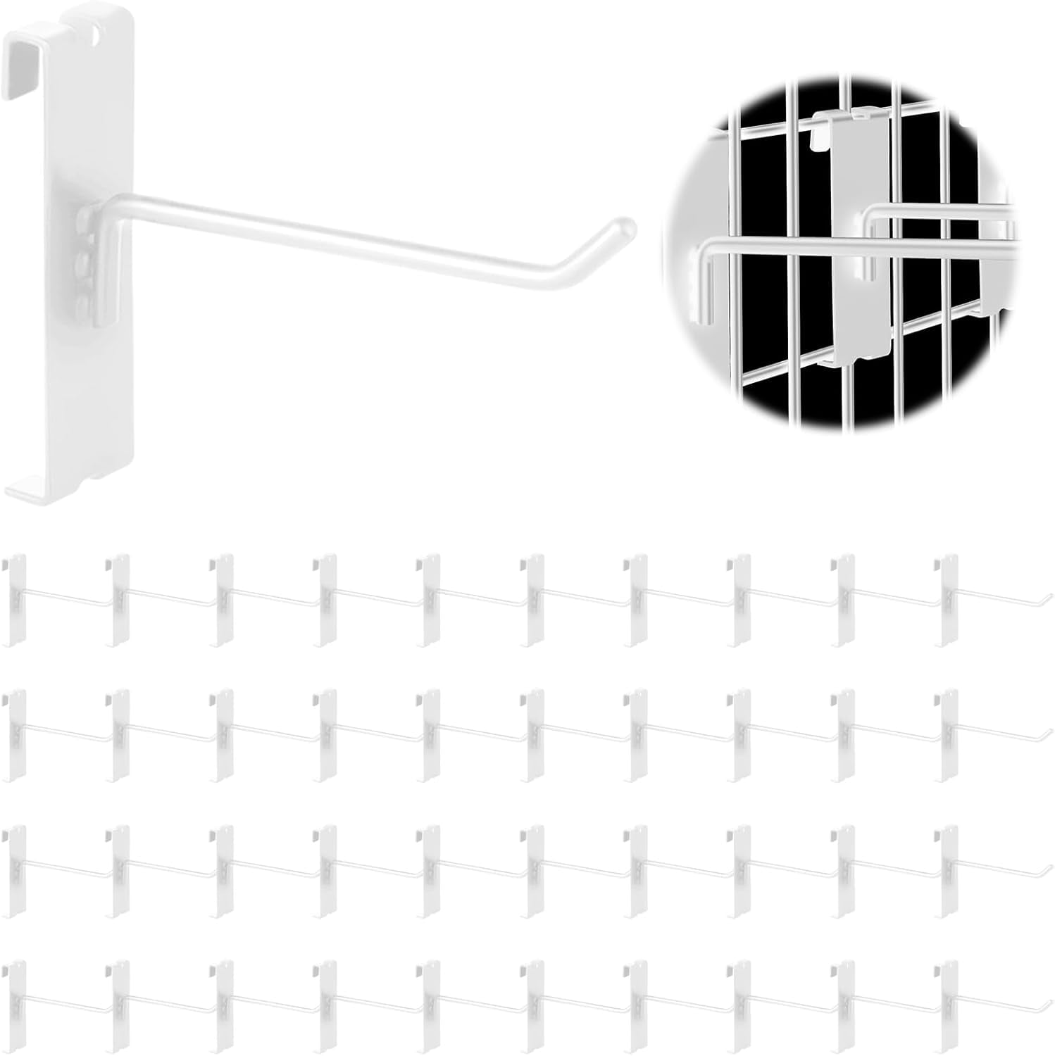 40Pcs 4" Gridwall Display Hooks Assortment Set, White Metal Grid Wall Panel Hanging Display Hook ...