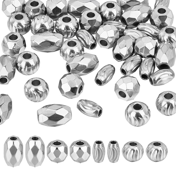 40Pcs 4 Style 201 Stainless Steel Beads Rondelle/Barrel Stainless Steel ...