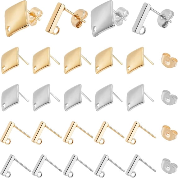 40Pcs 4 Style 304 Stainless Steel Stud Earring Findings with 40pcs 304 ...