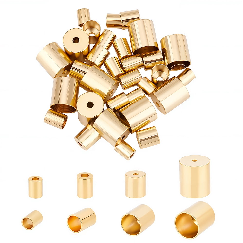 40Pcs 4 Style Brass Cord Ends End Caps Long-Lasting Plated Column Real ...