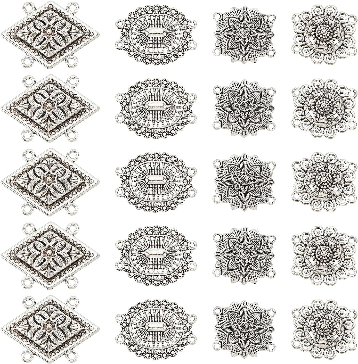 40Pcs 4 Style Tibetan Style Alloy Multi Strand Links Flower & Rhombus ...
