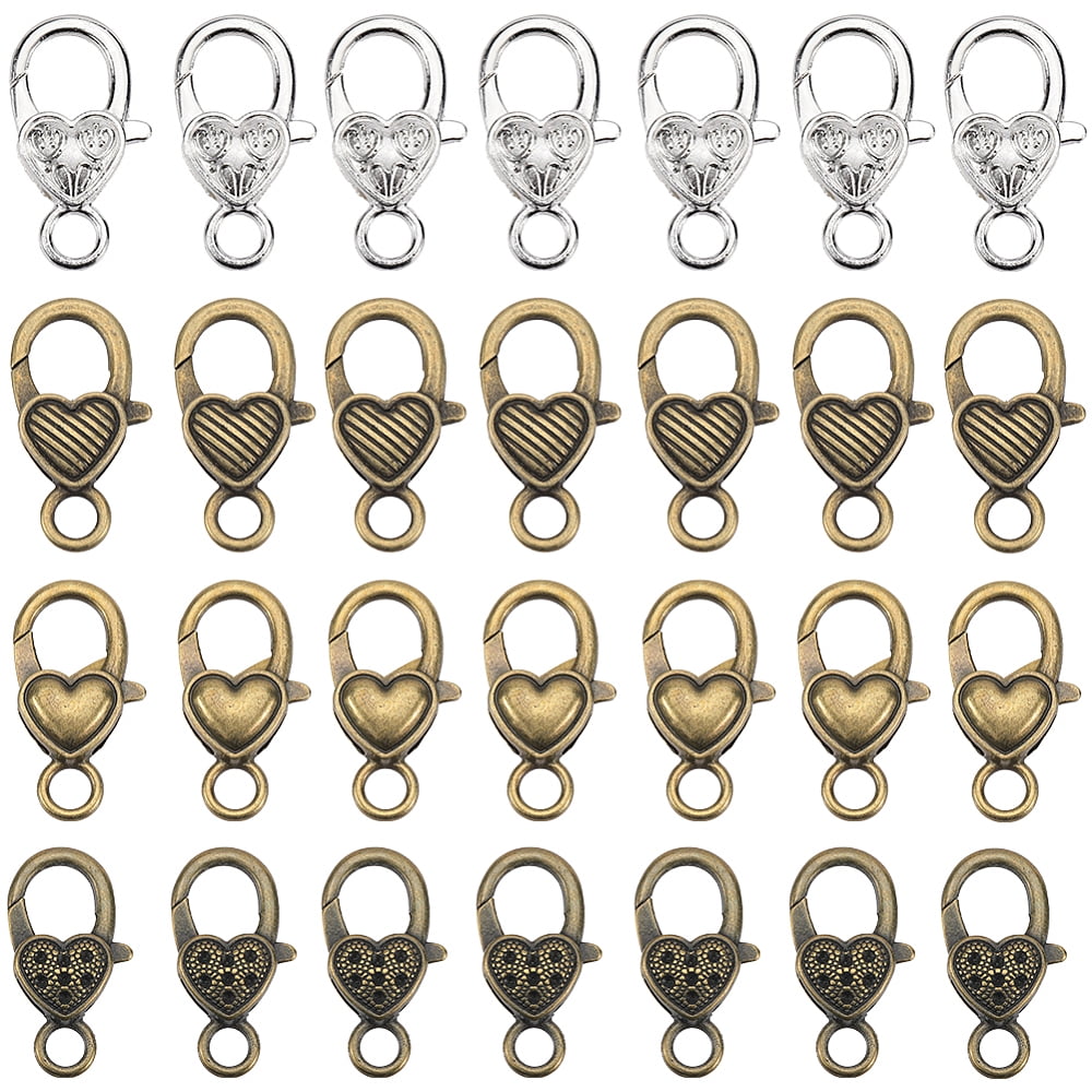 40Pcs 4 Styles Alloy Lobster Claw Clasps Heart Mixed Color 25~27x14 ...