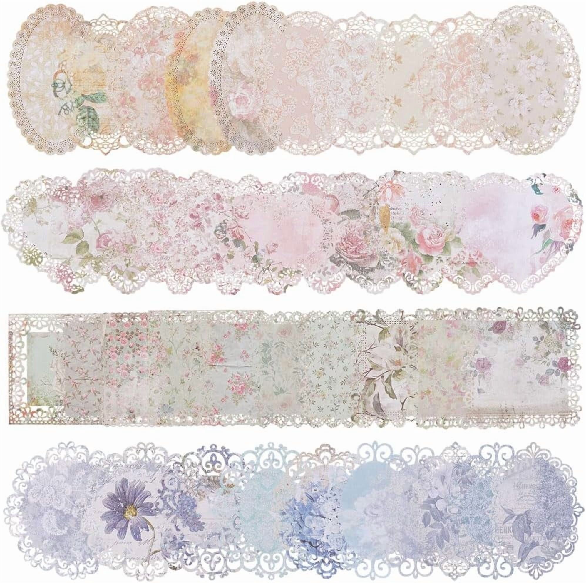 40Pcs 4 Styles Lace Edged Vintage Scrapbook Paper Floral Pattern Heart ...