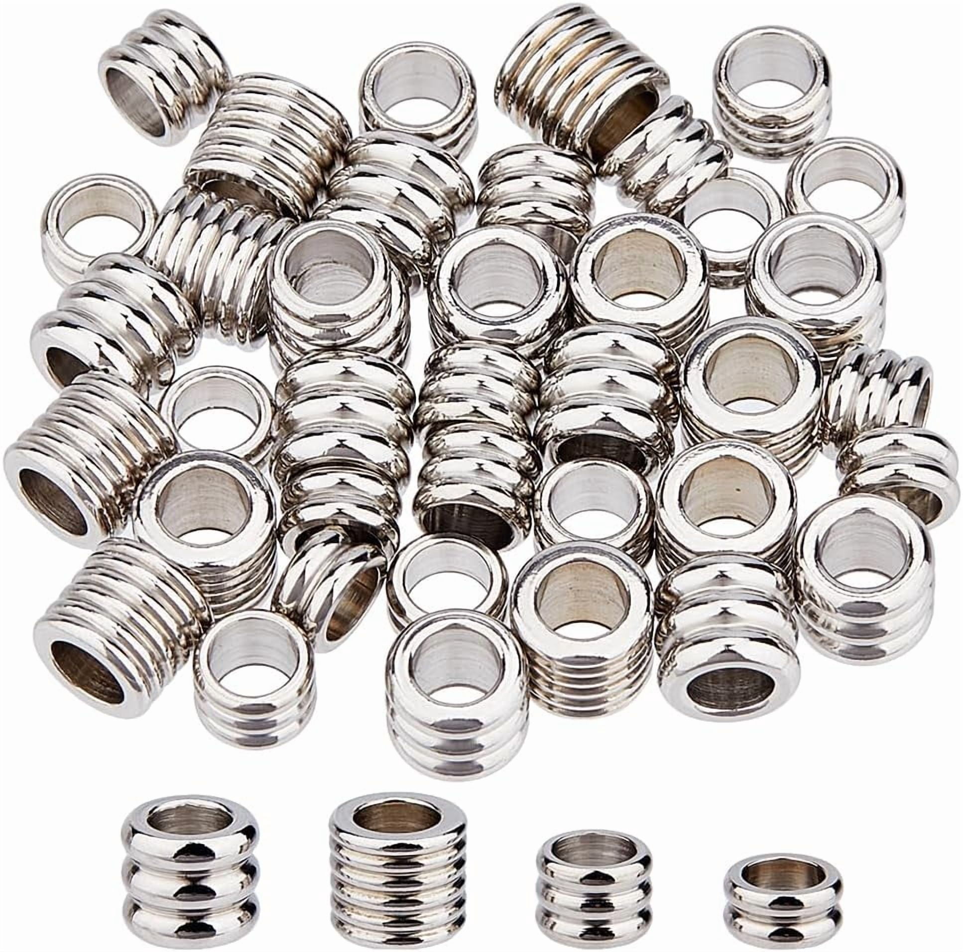 40Pcs 4 Styles Stainless Steel European Beads Silver Column Beads Bulk ...
