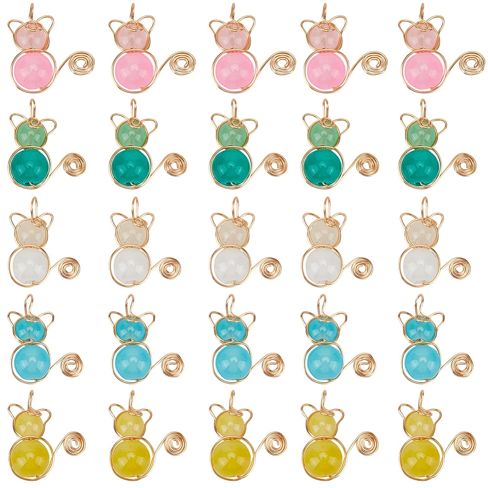 40Pcs 5 Colors Imitation Jade Glass Beads Pendants with Light Gold ...