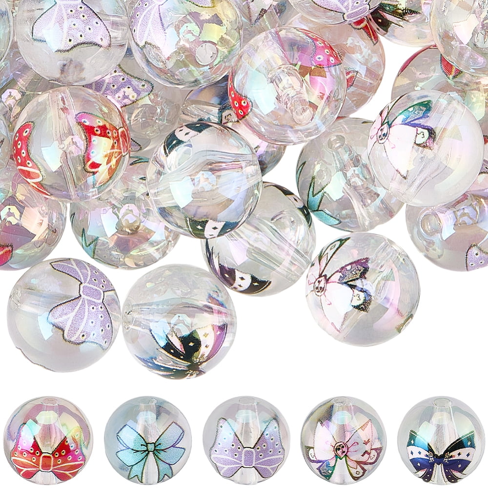 40Pcs 5 Colors Transparent Beads Iridescent Acrylic Beads Colorful ...