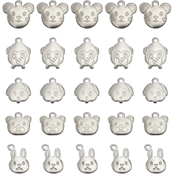 40Pcs 5 Styles Animal Charms Pendant Stainless Steel Bear/Mouse/Dog ...