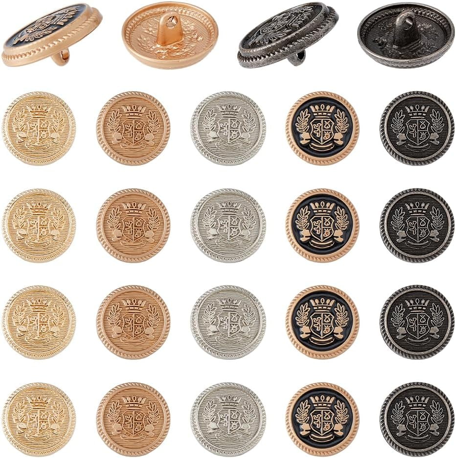 40Pcs 5 Styles Blazer Buttons 1-Hole Alloy Shank Buttons Tibetan Flat Round Buttons Wheat Crown ...