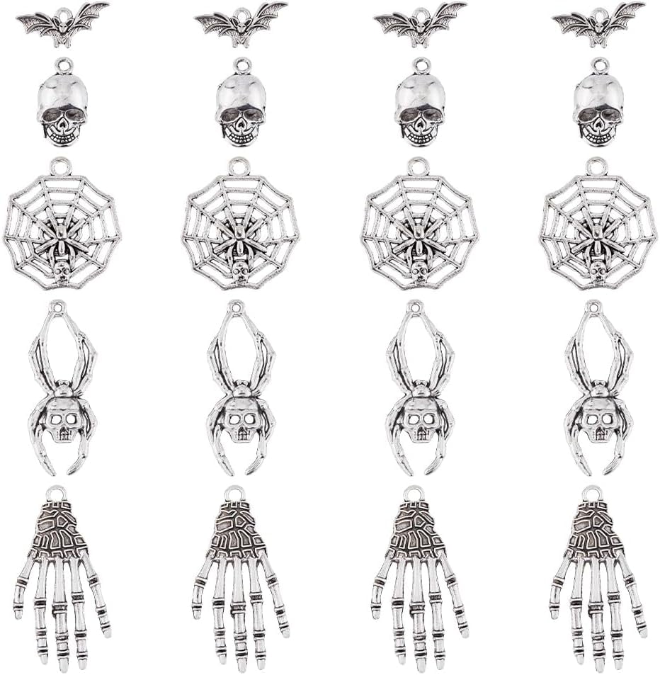 40Pcs 5 Styles Punk Alloy Pendants Charms Spider Web Bat Pendants ...