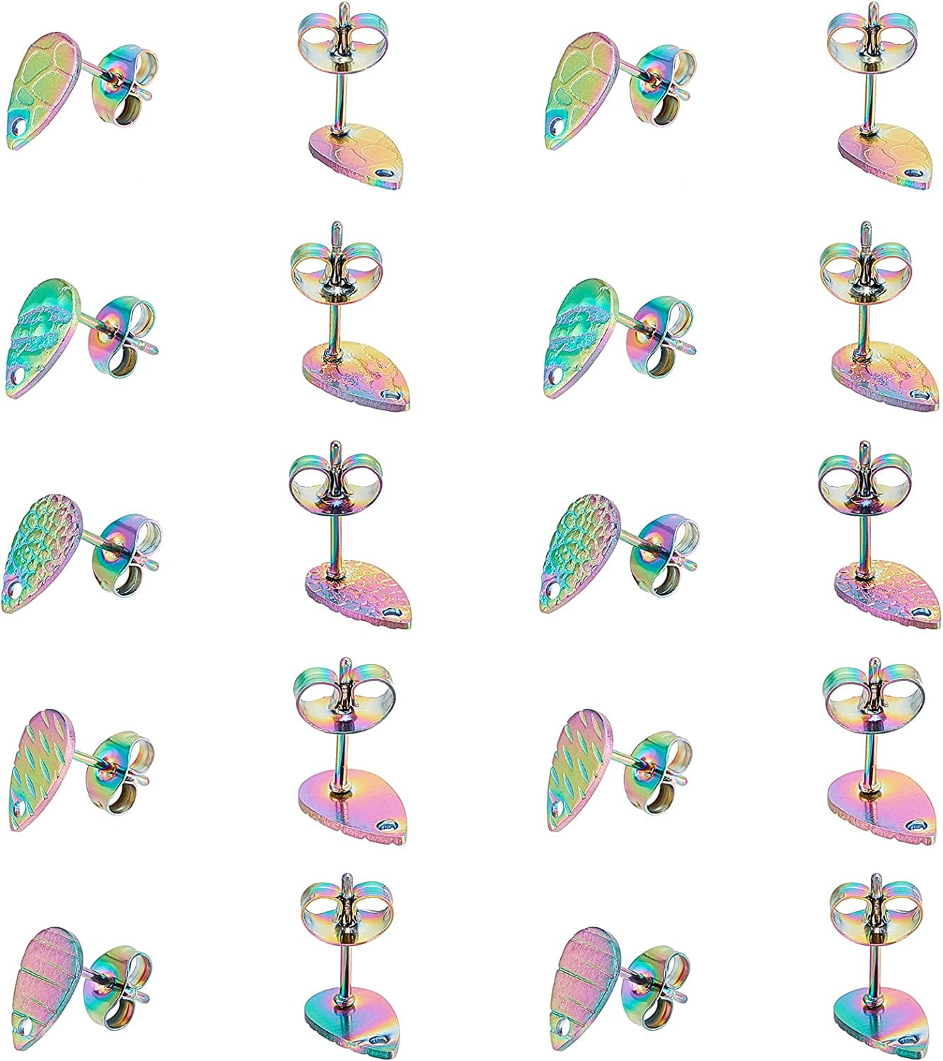 40Pcs 5 Styles Teardrop Stud Earring Texture Ear Studs Pad Base Rainbow ...