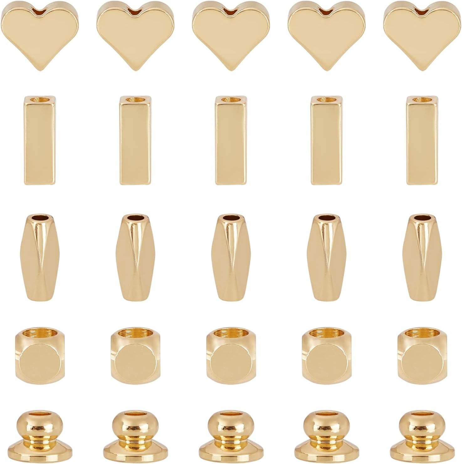40Pcs 5Style Real 18K Gold Plated Spacer Beads Set Cap Heart Cuboid ...