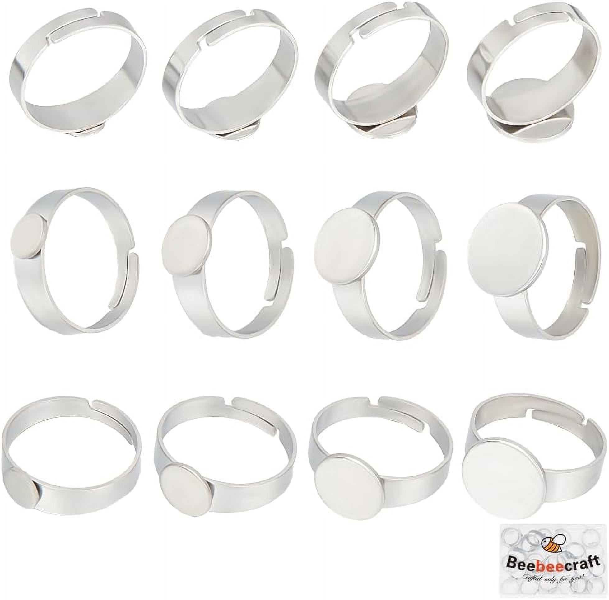 40Pcs 6/8/10/12mm Ring Blank Bases Stainless Steel Flat Adjustable ...