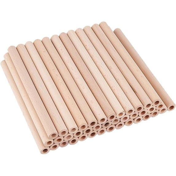 40Pcs 7.9x0.6 Inch Hollow Wood Sticks Round Wooden Dowel Rod with 0.3 ...