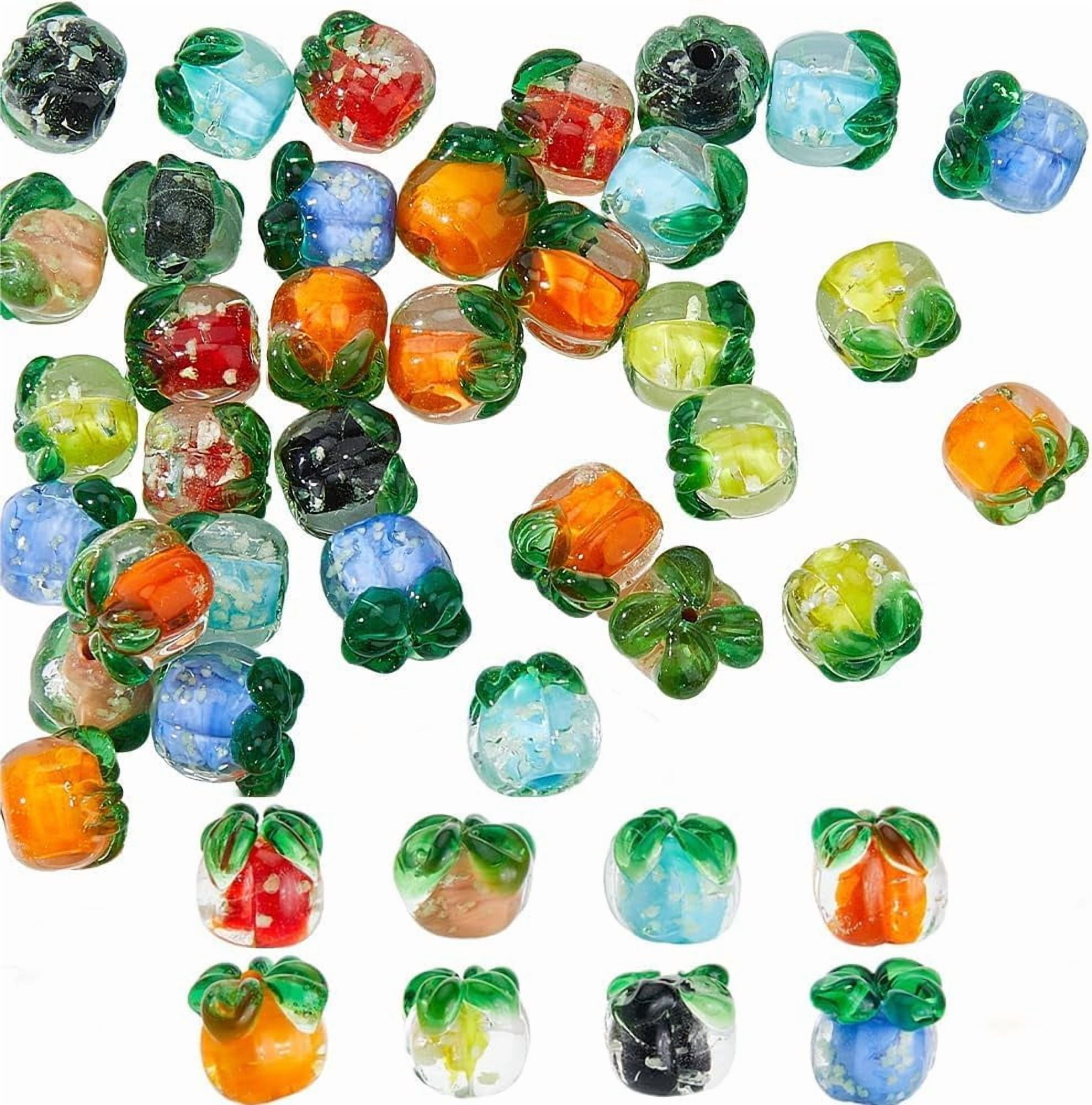 40Pcs 8 Colors Lampwork Glass Fruit Beads Transparent Persimmon Shape ...