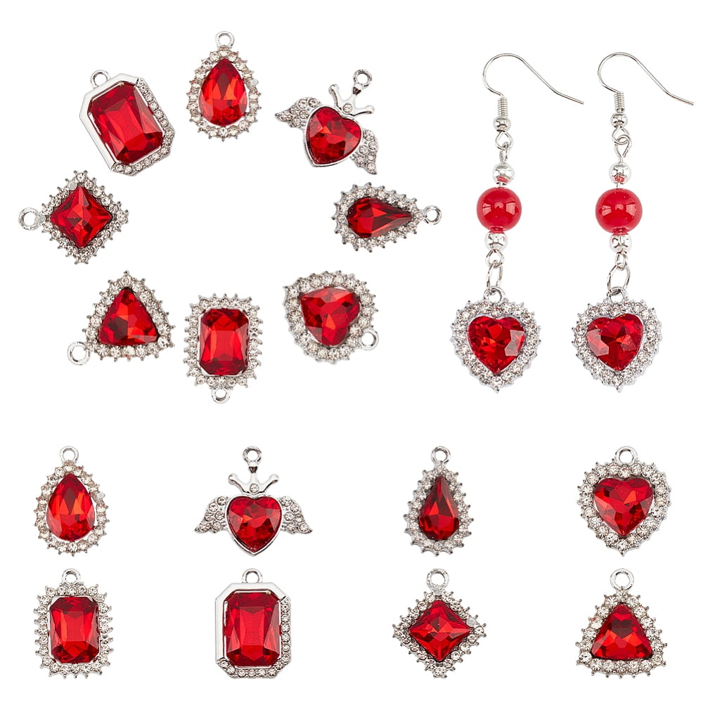 40Pcs 8 Style Platinum Plated Alloy Glass Pendants Sets Rhinestone ...