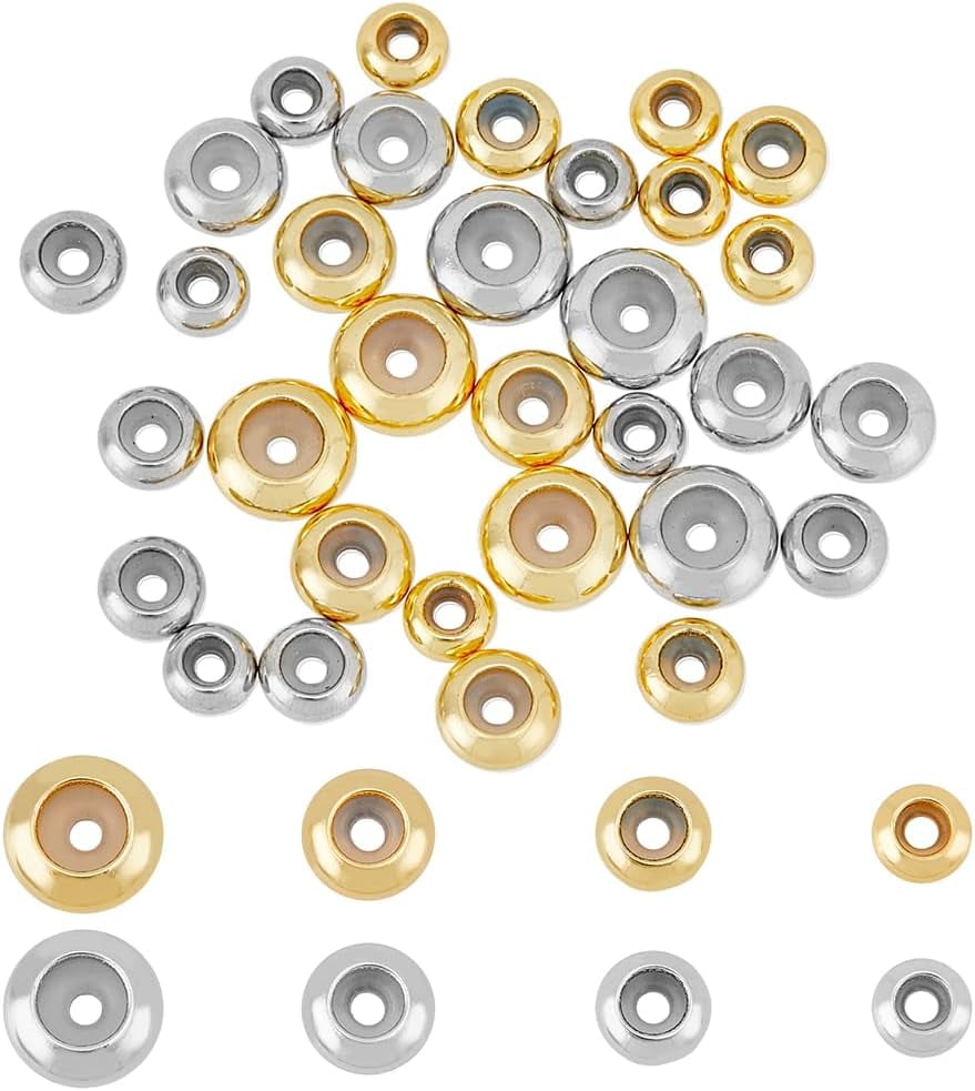 40Pcs 8 Styles Brass Beads with Rubber Inside Slider Beads Rondelle ...