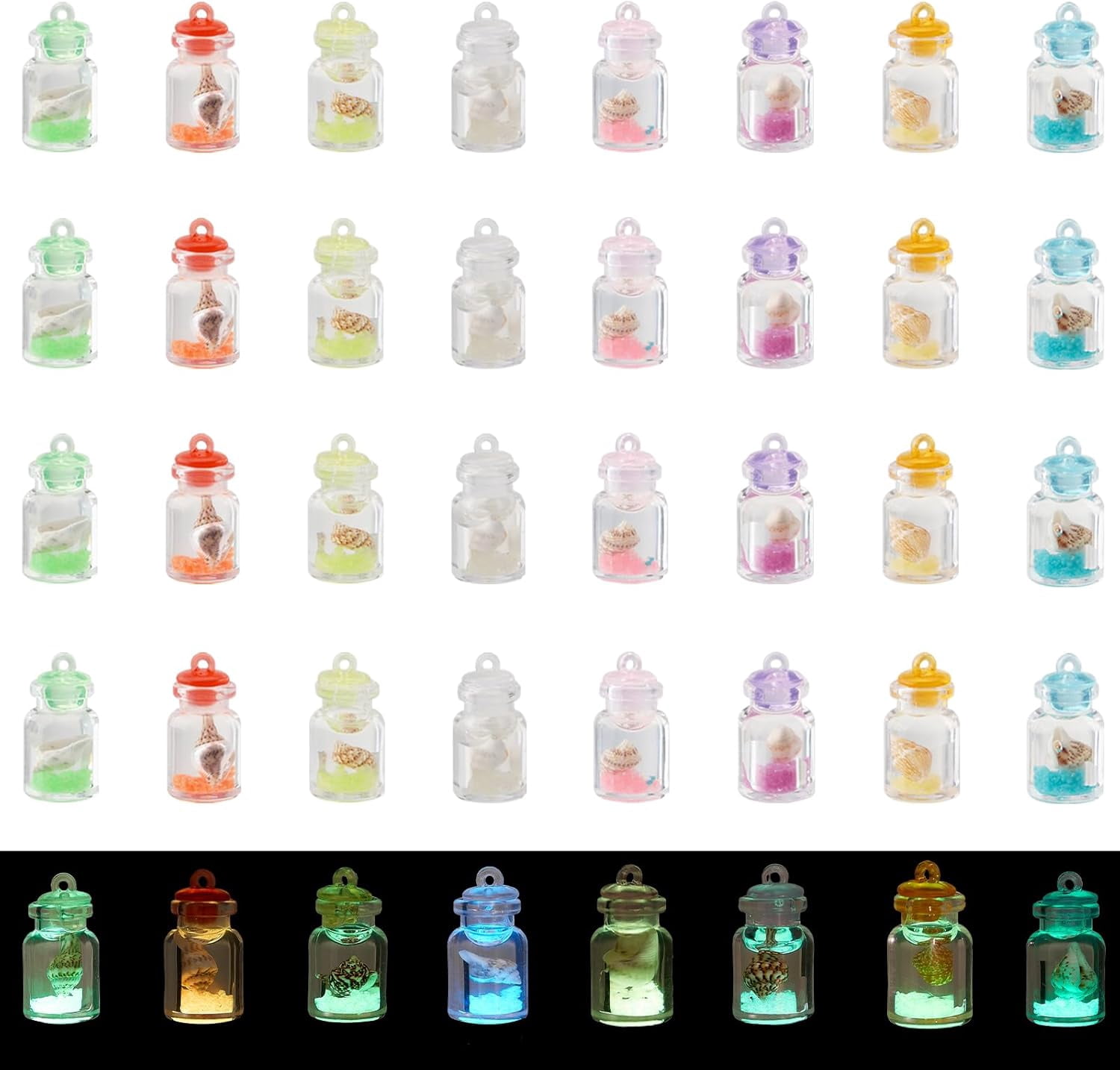 40Pcs 8Colors Transparent Luminous Plastic Pendants Drift Bottle with ...