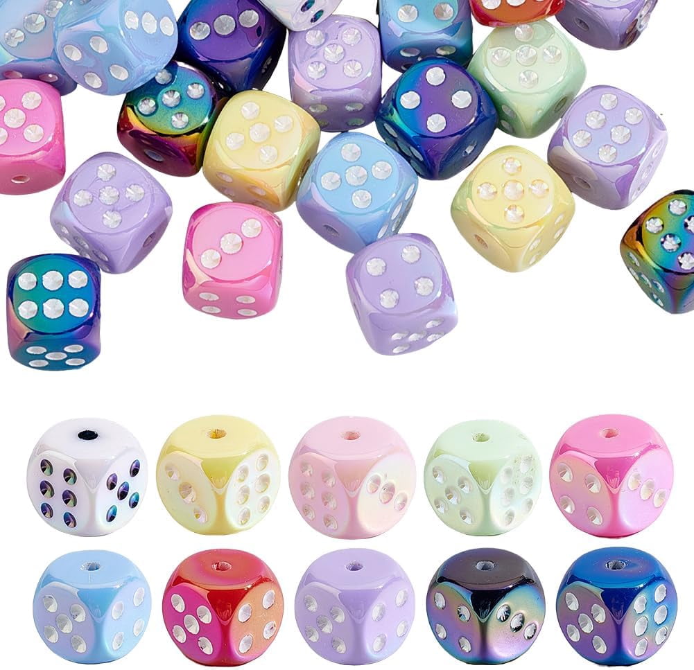 40Pcs Acrylic Dice Beads 14mm Colorful Square Dice Spacer Beads Cube ...