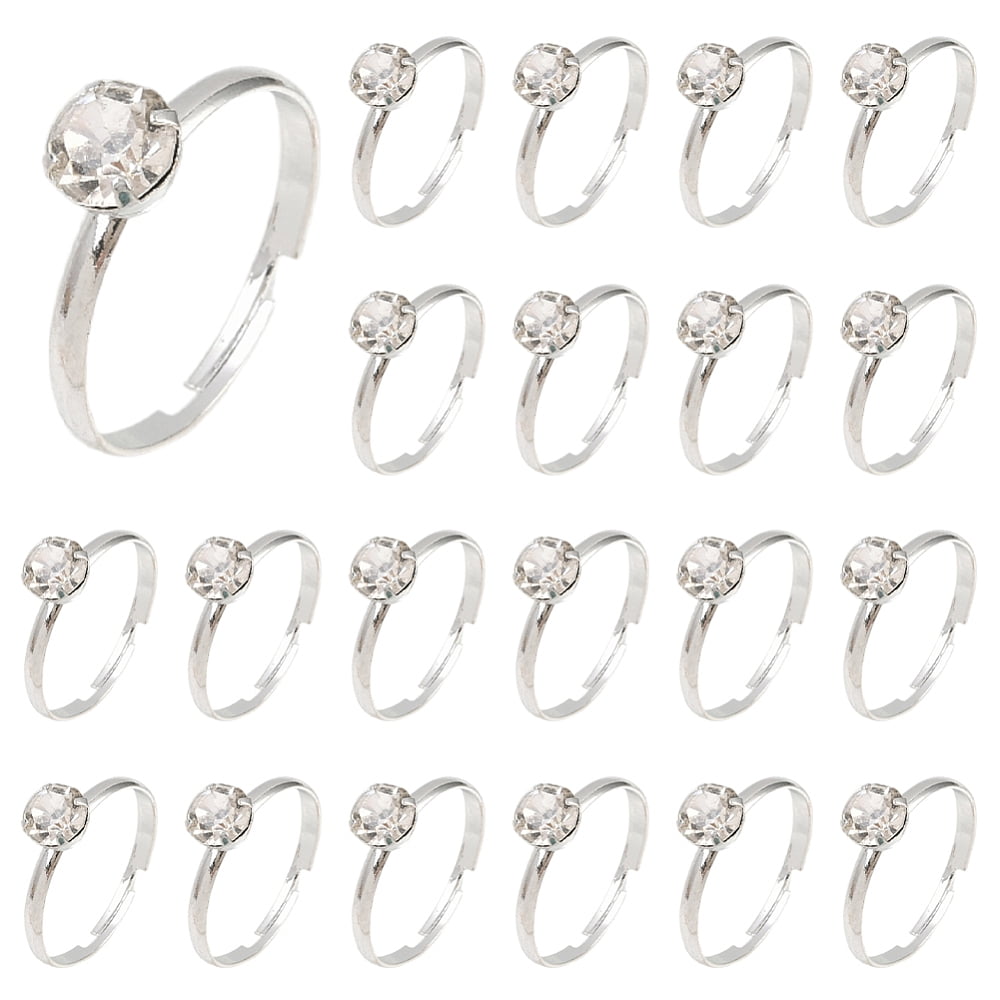 40Pcs Adjustable Alloy Rhinestone Finger Rings for Women Platinum 6.5mm ...