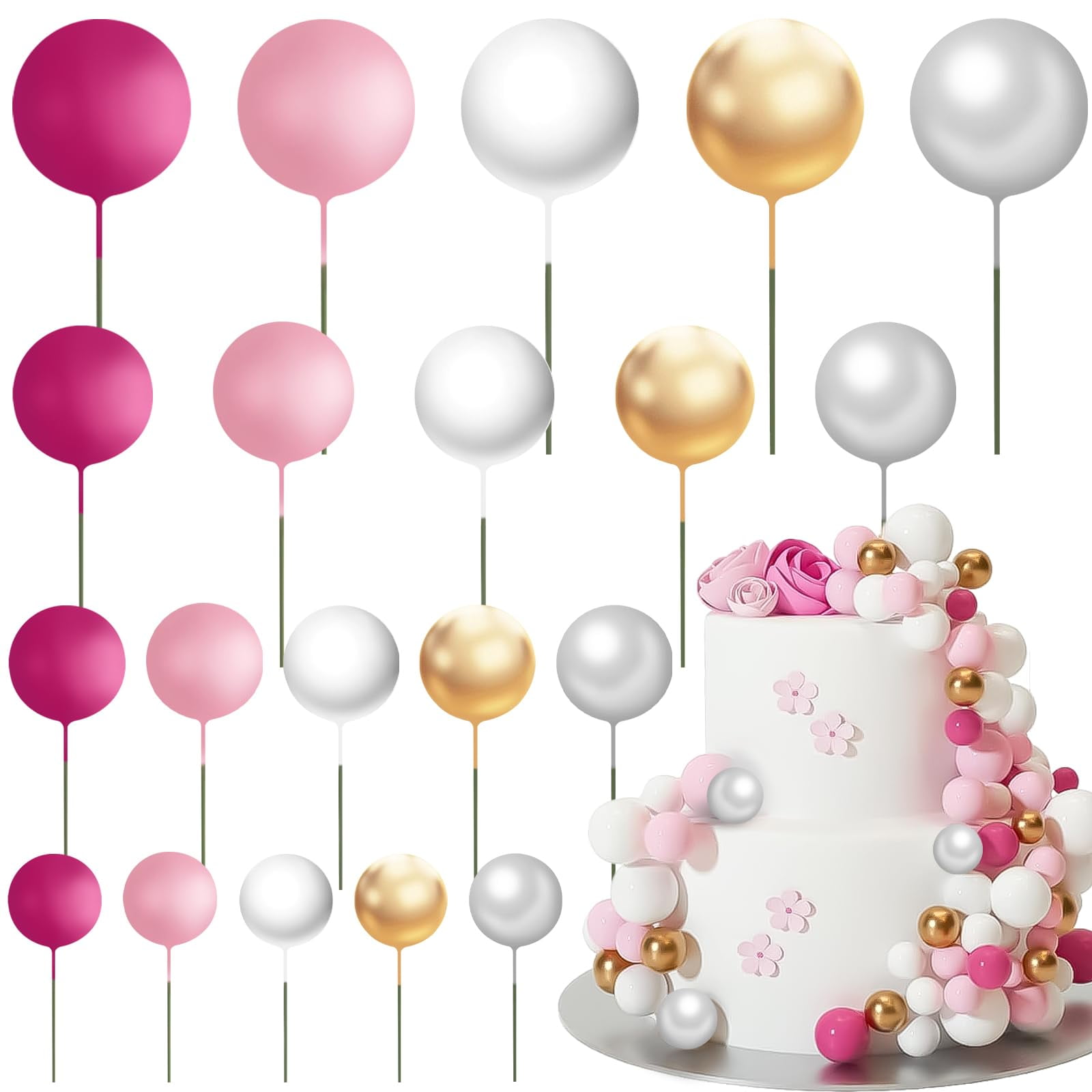 40Pcs Balls Cake Topper Foam, Mini RST1 Balloon Cupcake Cake Insert ...