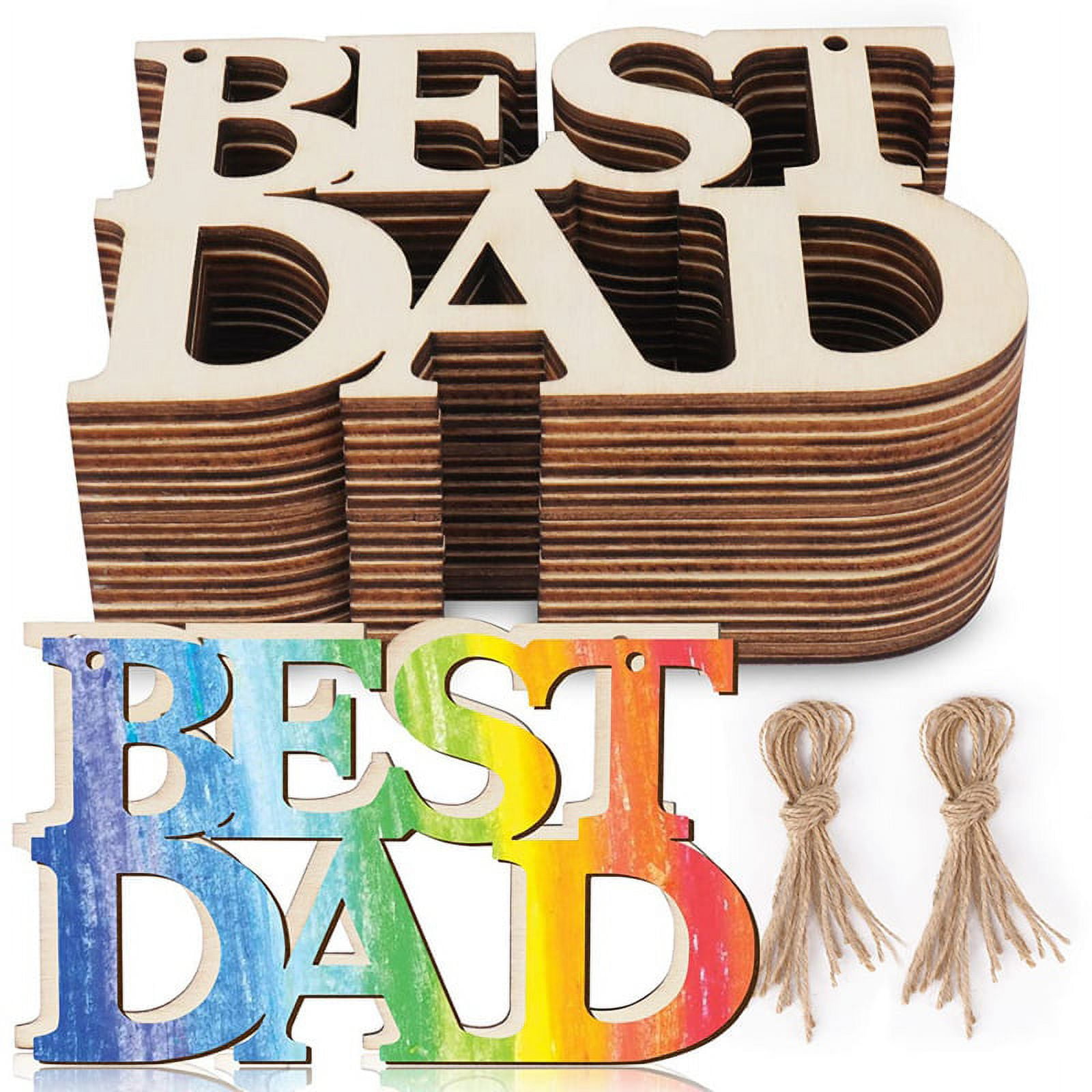 40Pcs Best DAD Unfinished Wood Crafts, Gift Tags with String for Father's Day Gifts, Dad's ...