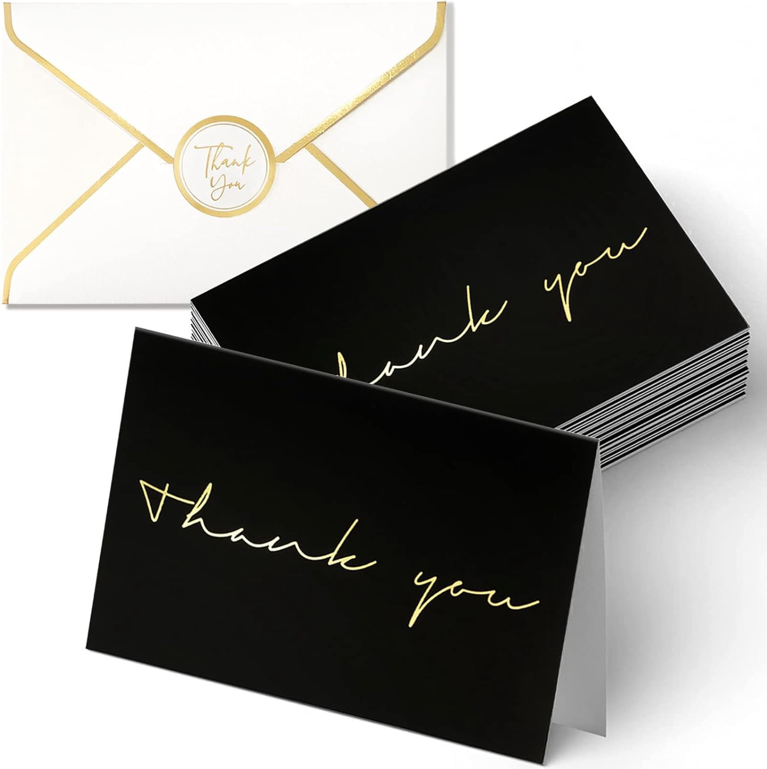 40Pcs Black Gold Foil Thank You Cards with Envelopes & Stickers in Gift ...