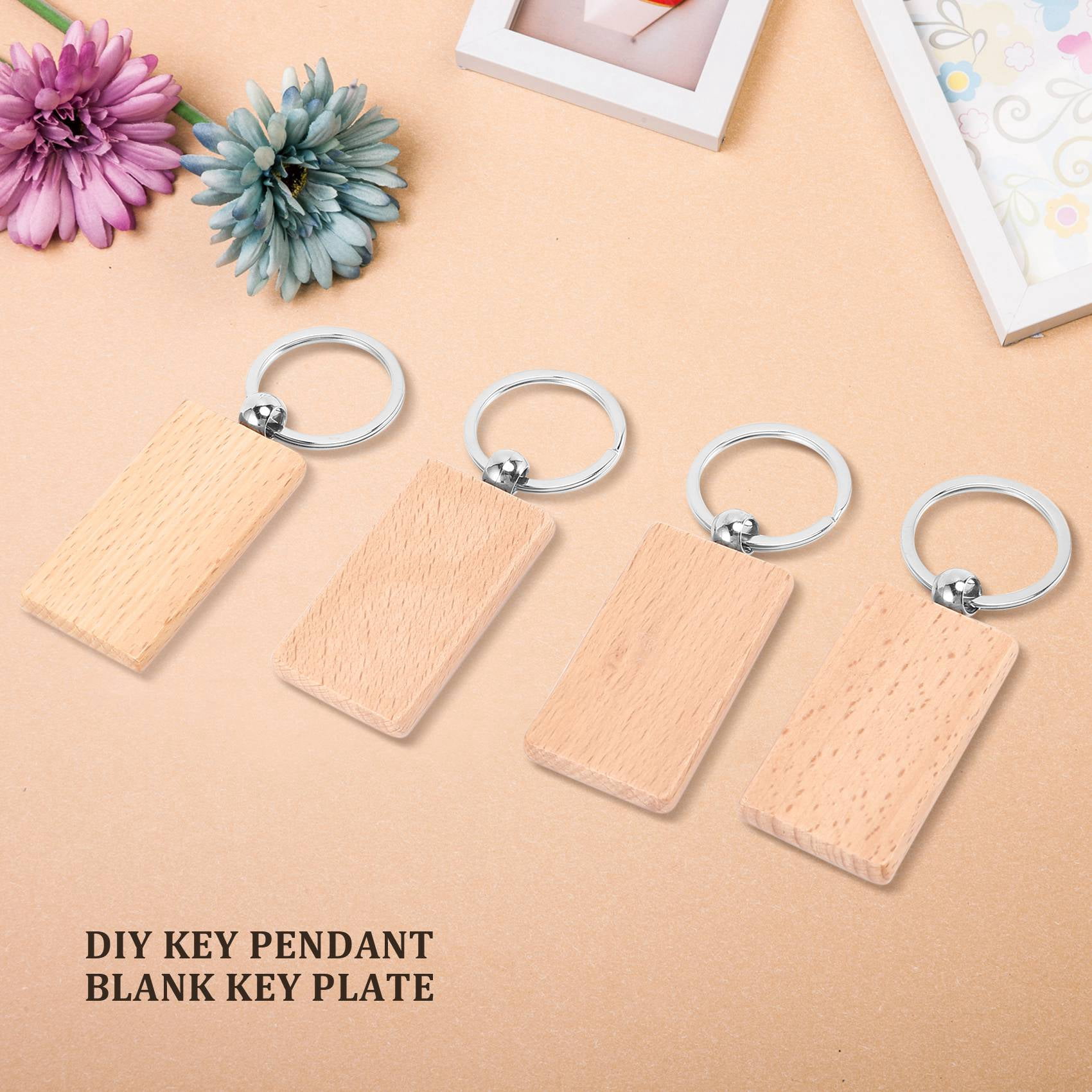 40Pcs Blank Rectangle Wooden Key Chain Diy Wood Keychains Key Tags Can ...