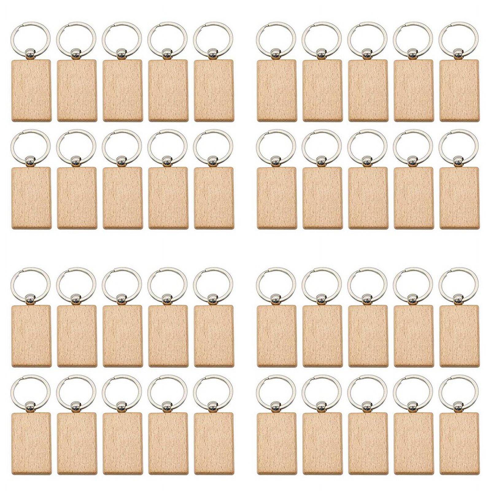 40Pcs Blank Wooden Key Chain Wood Keychain Key Ring Key Tags ...