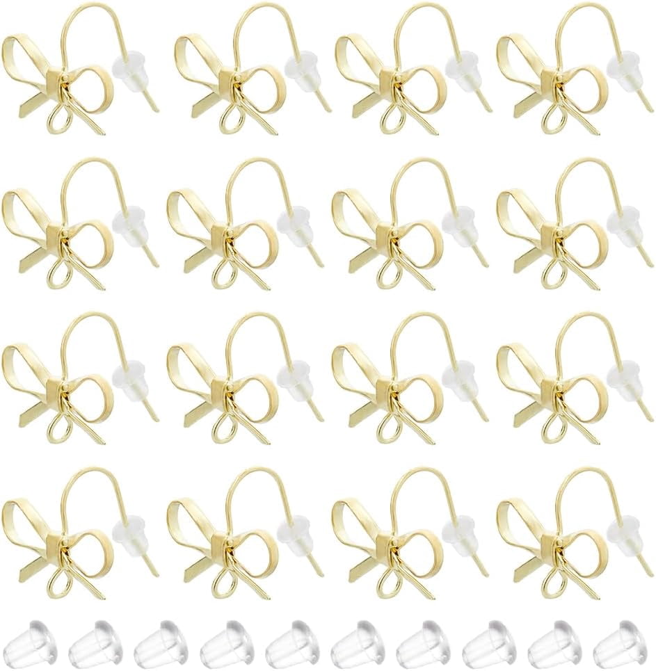 40Pcs Bowknot Shape Bowknot Ear Wire with Vertical Loops 50Pcs Plastic ...