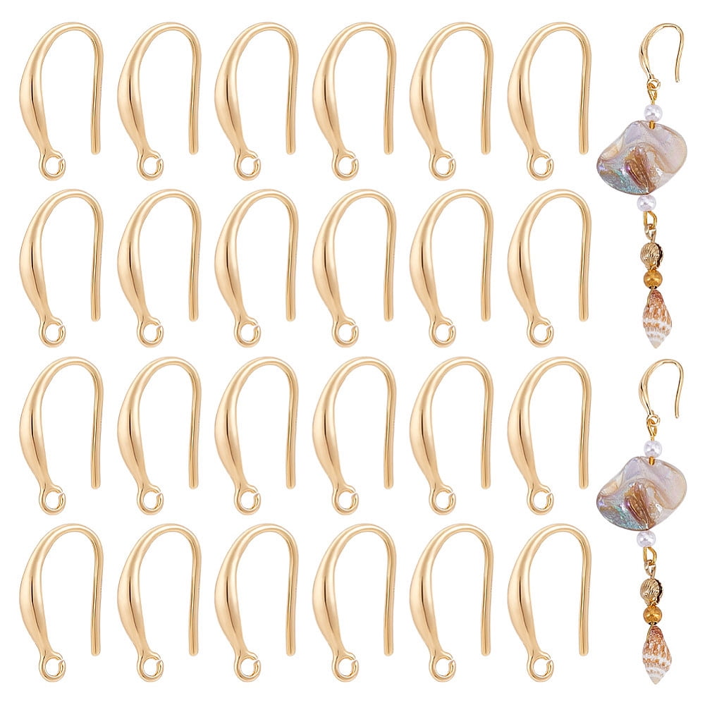 40Pcs Brass Earring Hooks with Horizontal Loop Real 18K Gold Plated ...