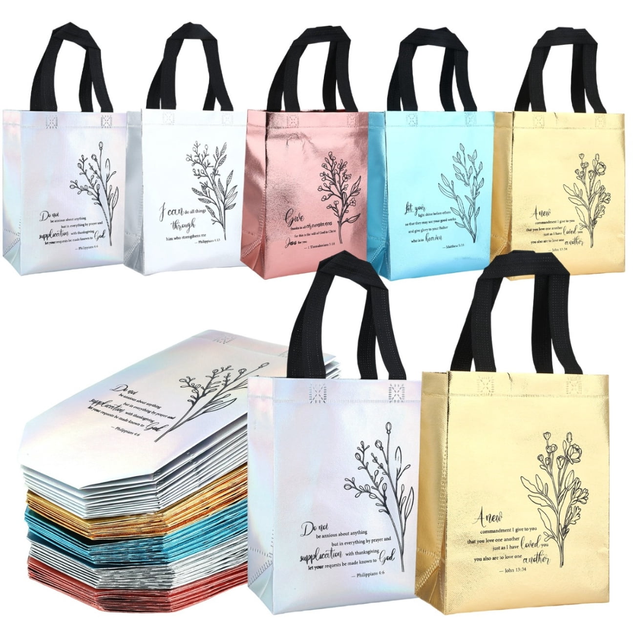 40Pcs Christian Gift Bags with Bible Verse Designs, Durable Non Woven ...