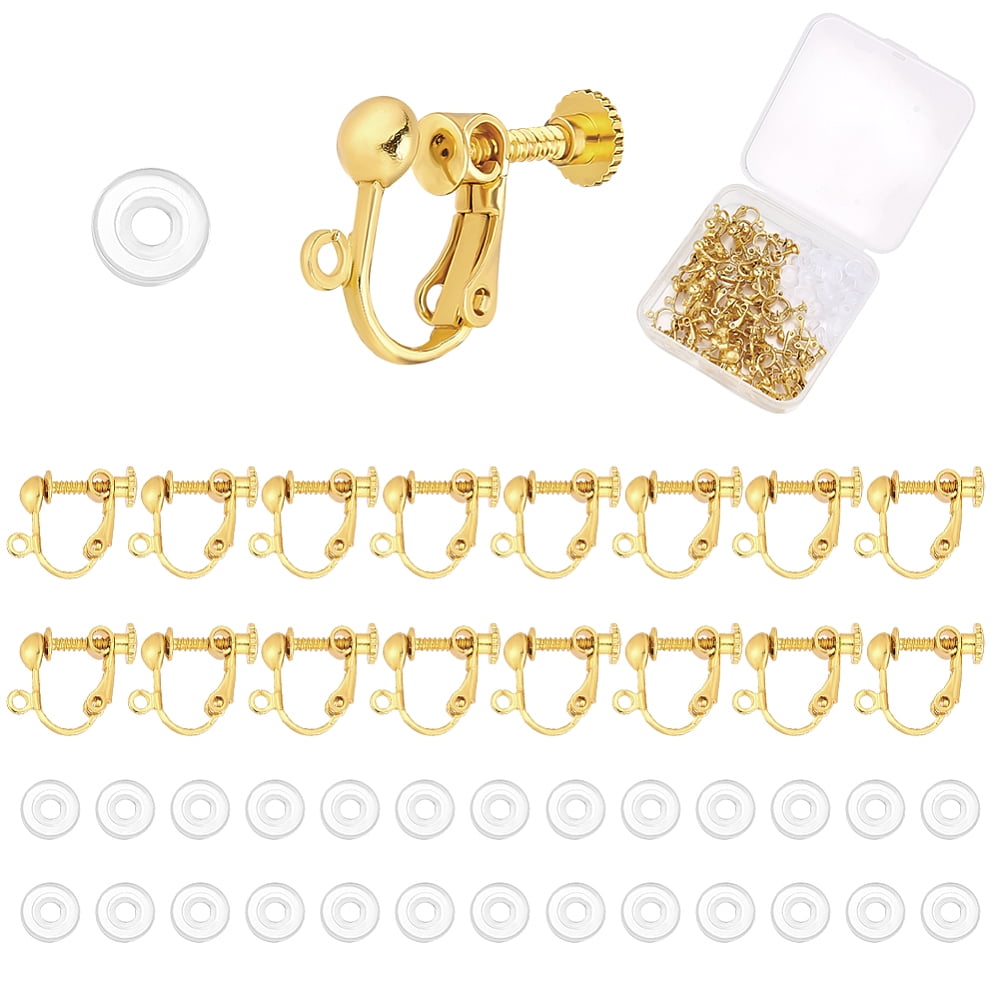 40Pcs Clip-on Earring Converters Brass Screw Back Ear Wire Non Pierced ...