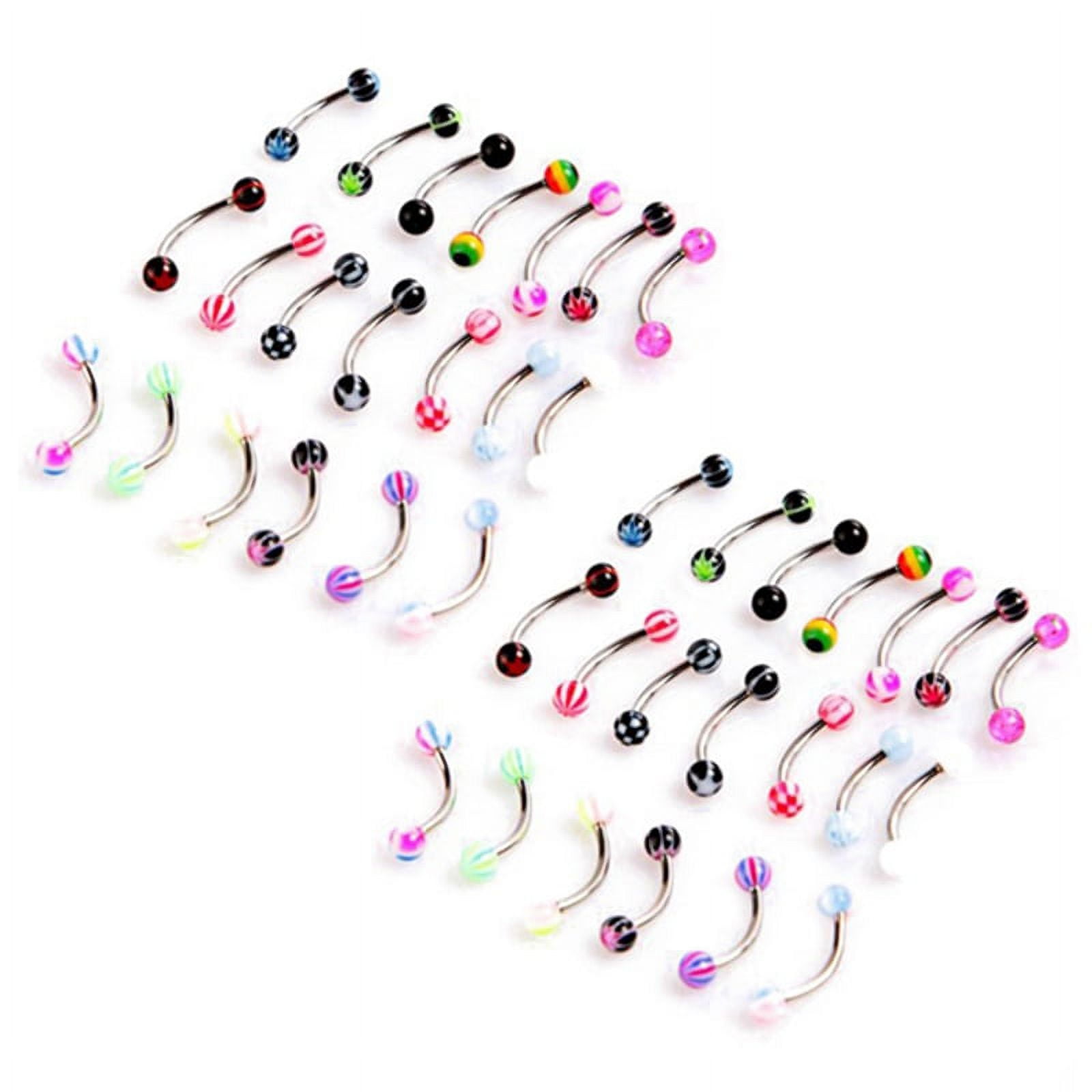 40Pcs Colorful Stainless Steel Ball Barbell Curved Eyebrow Rings Tragus ...